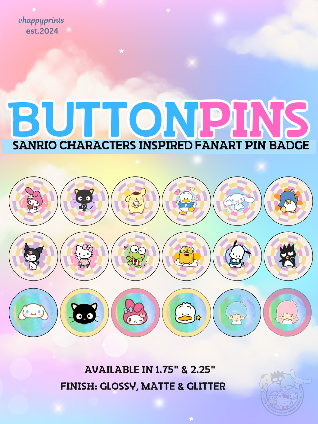 PIN BADGE Sanrio Characters Inspired Fanmade Button Pin | Shopee ...