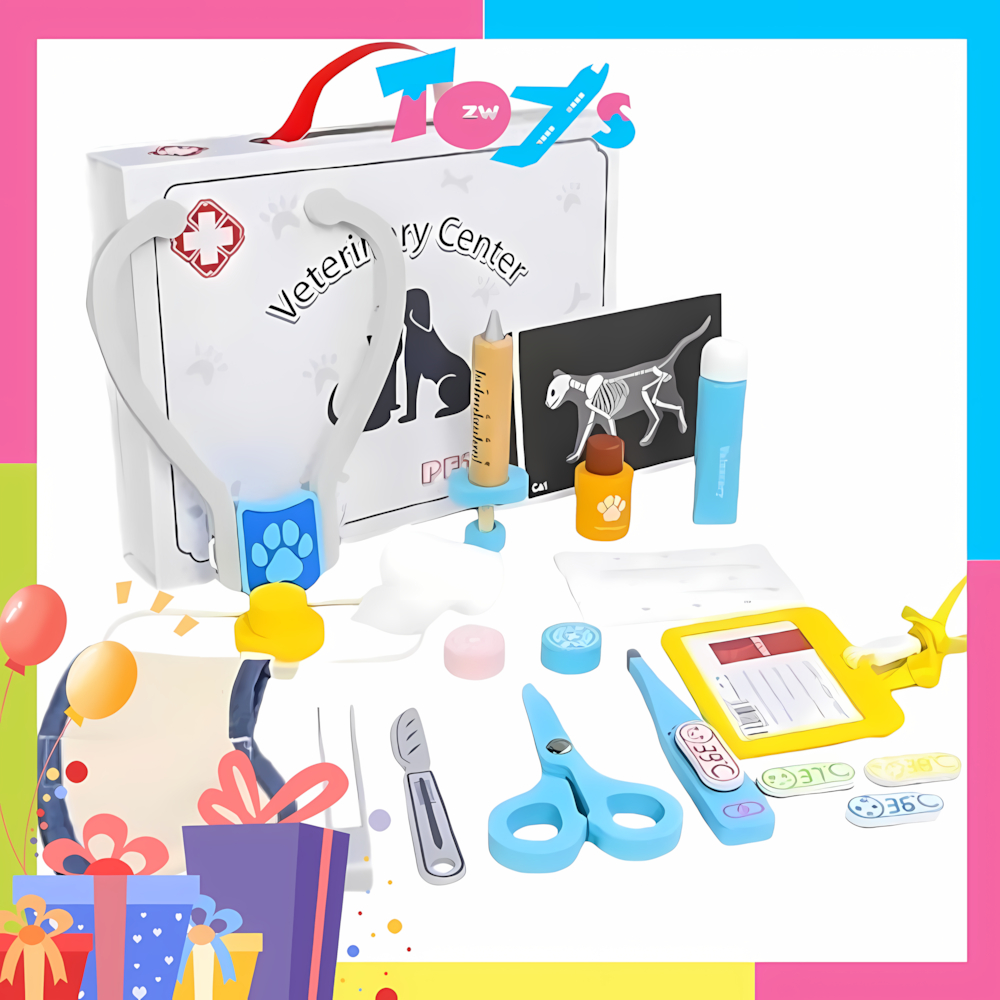 Gift Set 22 Pcs Wooden Veterinarian Pet Center Pretend Doctor Role Play ...