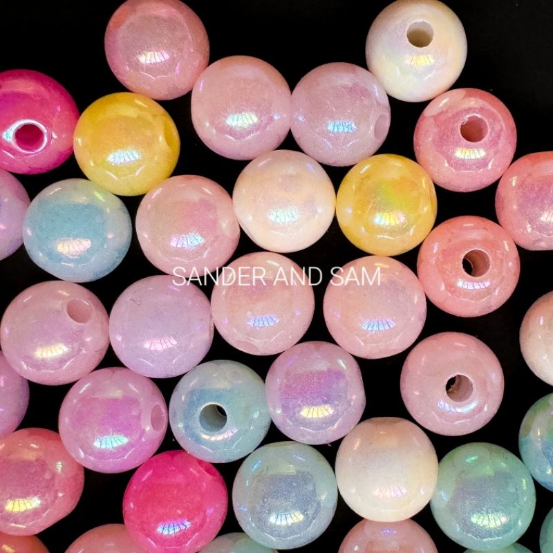 Round UV Plated Glossy Pastel Beads Candy Color Charms Beads for DIY ...