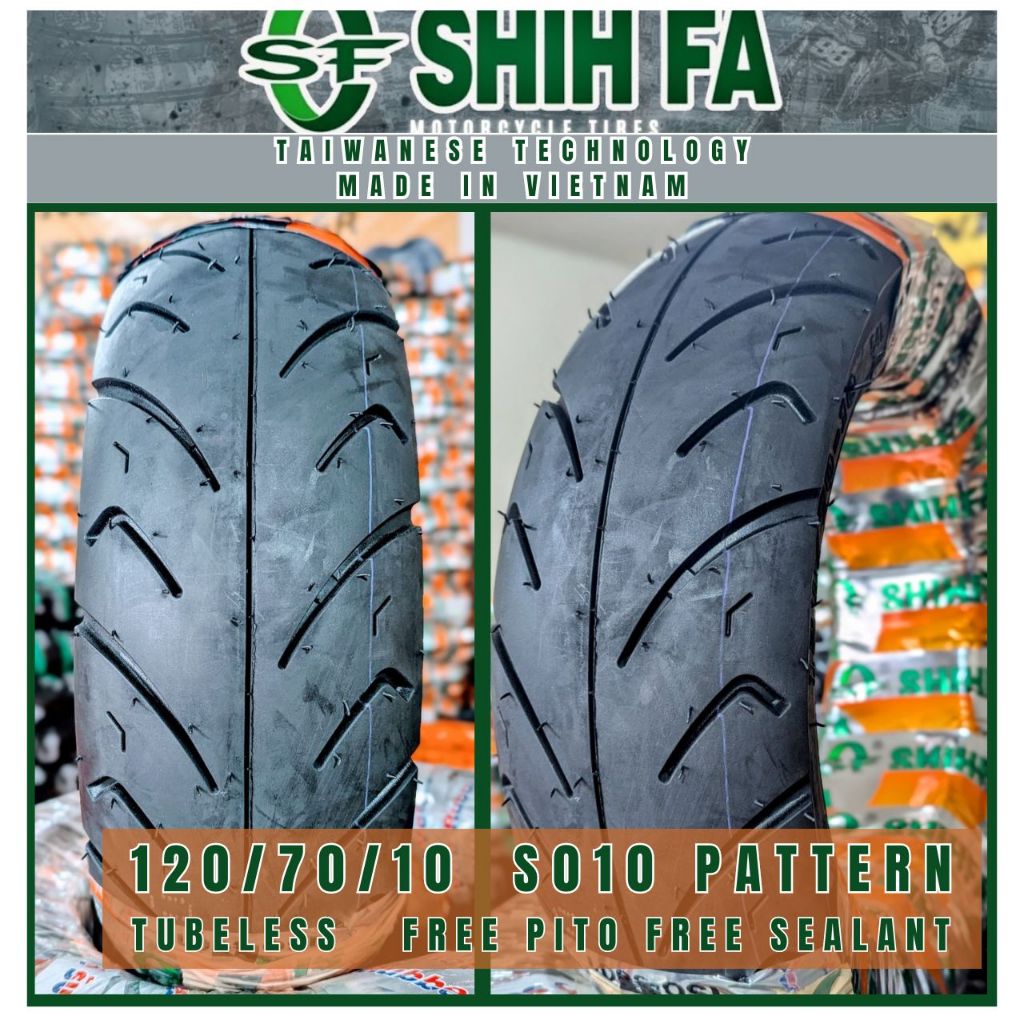 SHIHFA 120/70-10 BURGMAN REPLACEMENT TUBELESS REAR TIRES S010 PATTERN ...