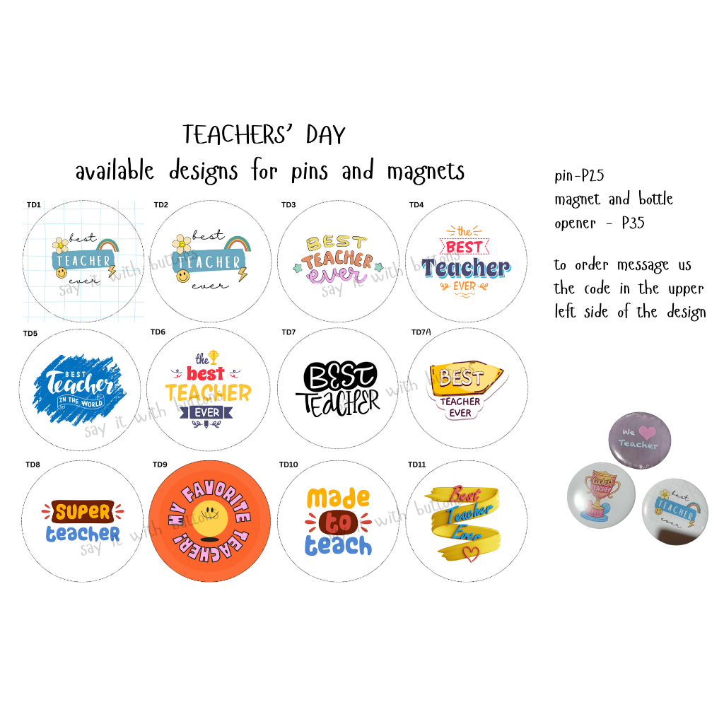 best teacher/thank you teacher/teacher's day buttons/badges | Shopee ...