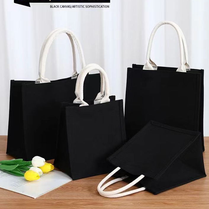 Black Abaca bag Fashion Burlap bag Jute Shopping Tote bag portable ...