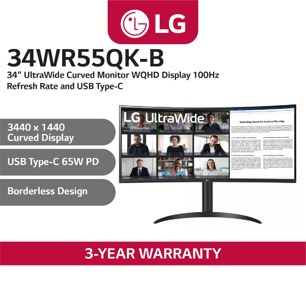 LG 34WR55QK-B 34 inch UltraWide™ Curved Monitor with WQHD HDR10 Display ...