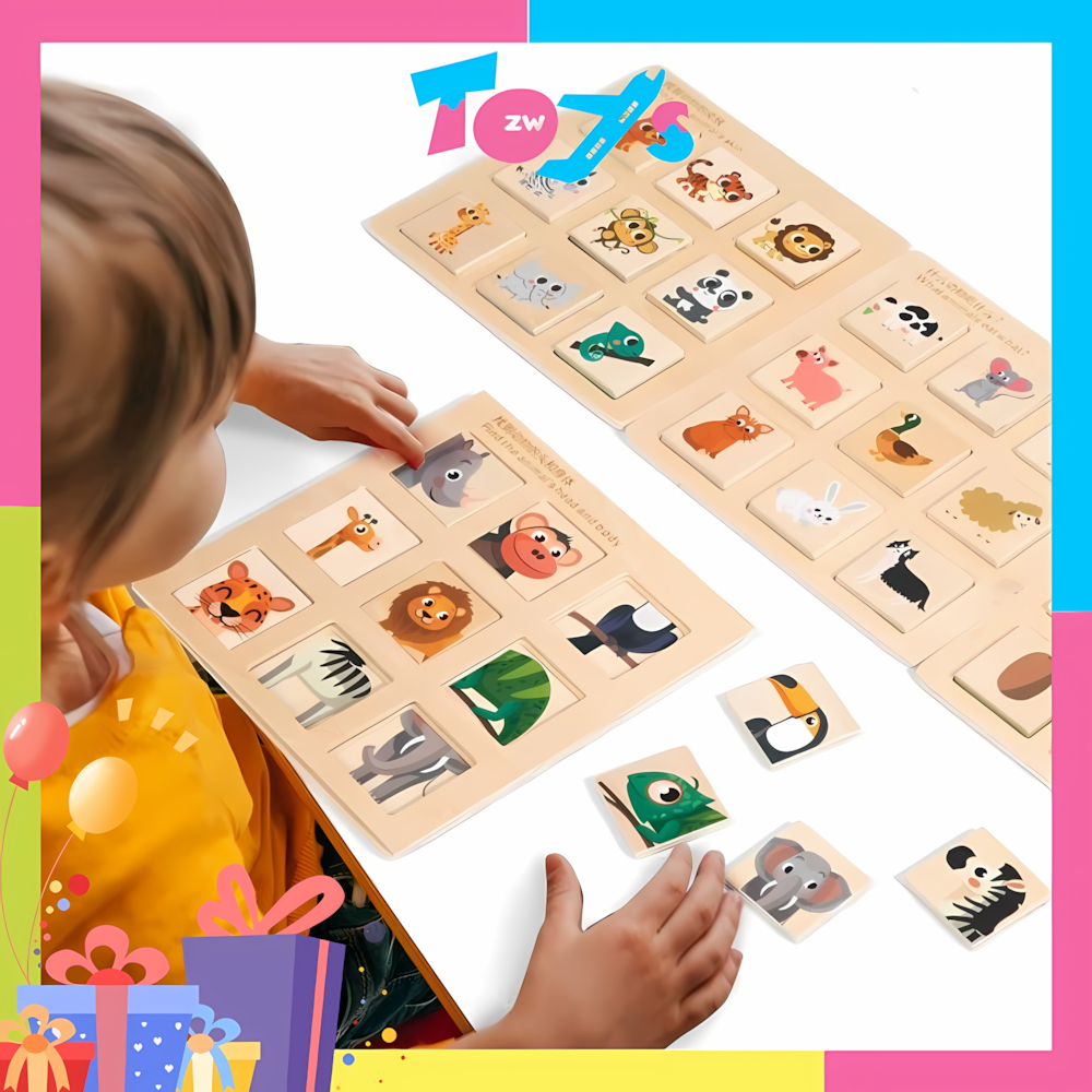 Gift Set 4 Pcs Wooden Matching Board Puzzle Logical Thinking kids Toy ...