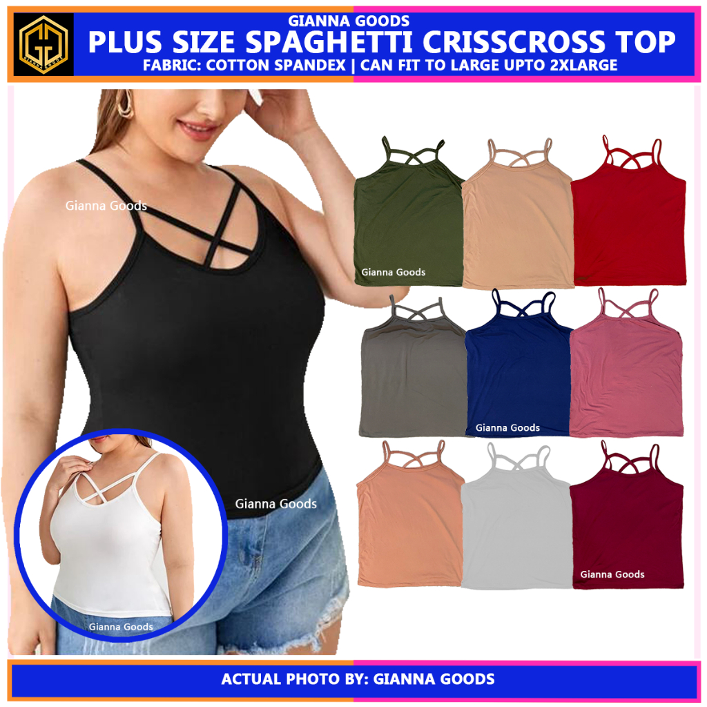 PLUS SIZE CRISSCROSS SPAGHETTI STRAP SANDO TOP | Shopee Philippines