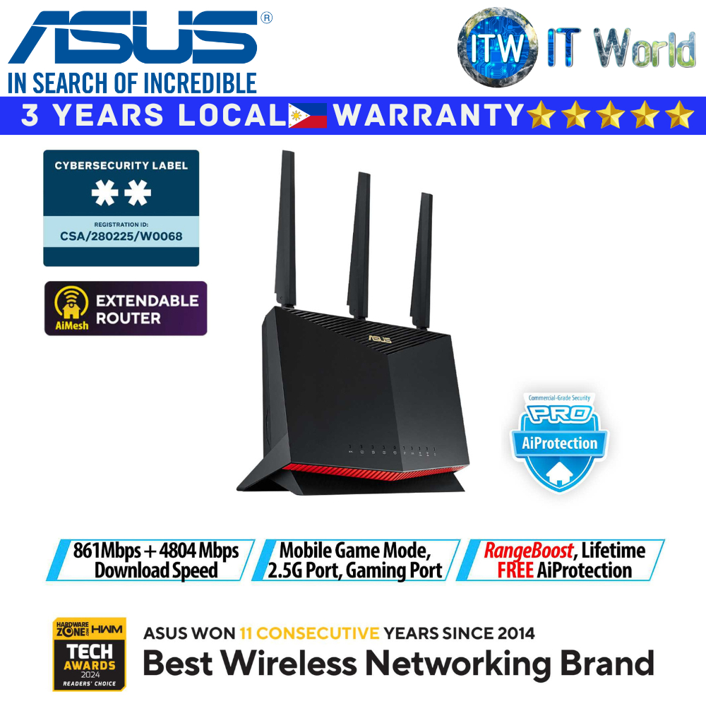 Itw | ASUS Wireless Gaming Router RT-AX86U Pro AX5700 Dual Band WiFi 6 ...