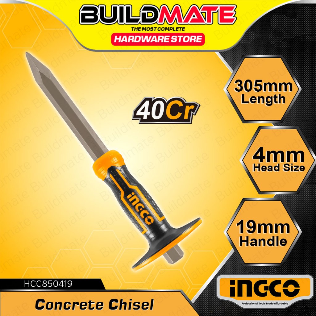 BUILDMATE Ingco 305MM Concrete Chisel Pointed For Carving, Cutting Demolishing Rock Breaker ...