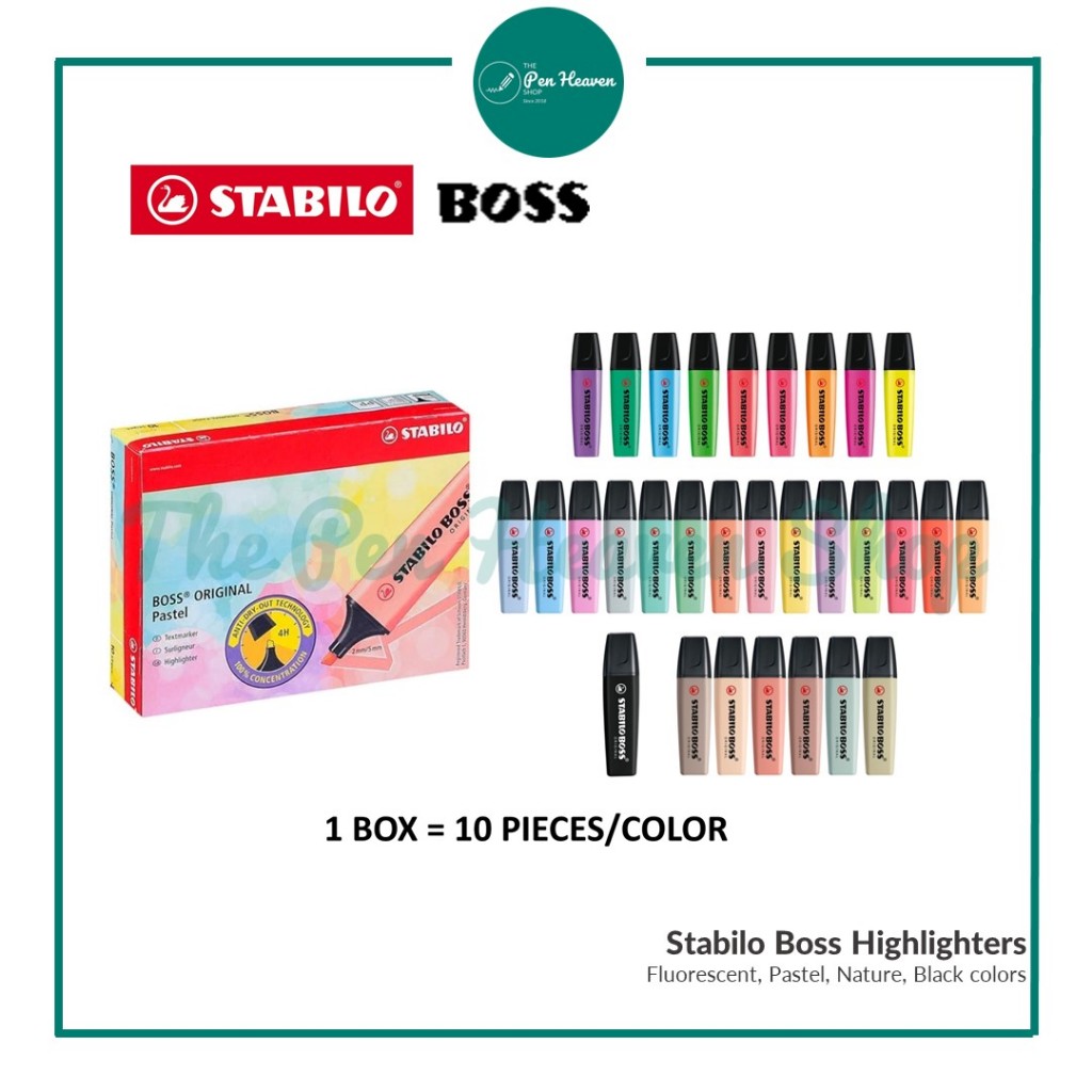 Stabilo Boss Highlighters Box of 10pcs/Color (Fluorescent, Pastel ...