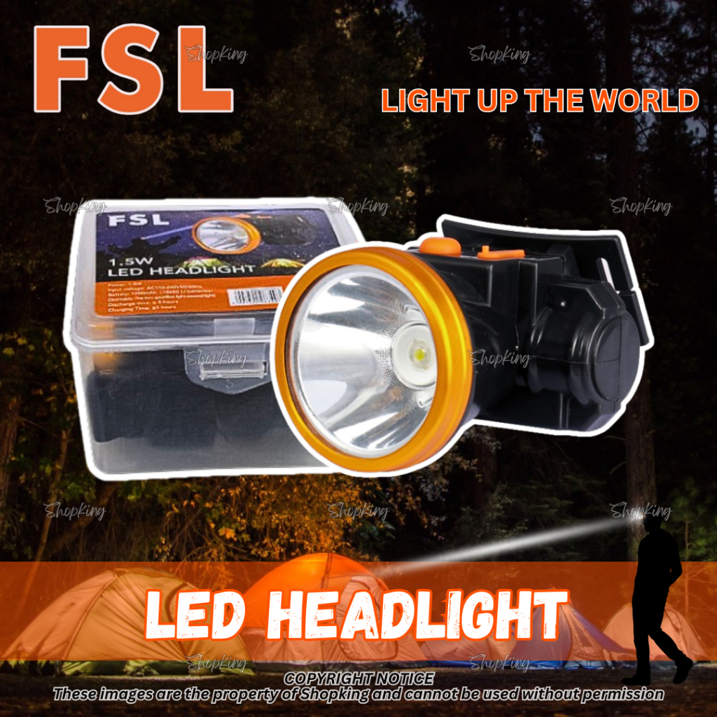 FSL Rechargeable LED 1.5W Headlight AC110-240V 50/60Hz IP44 Outdoor ...