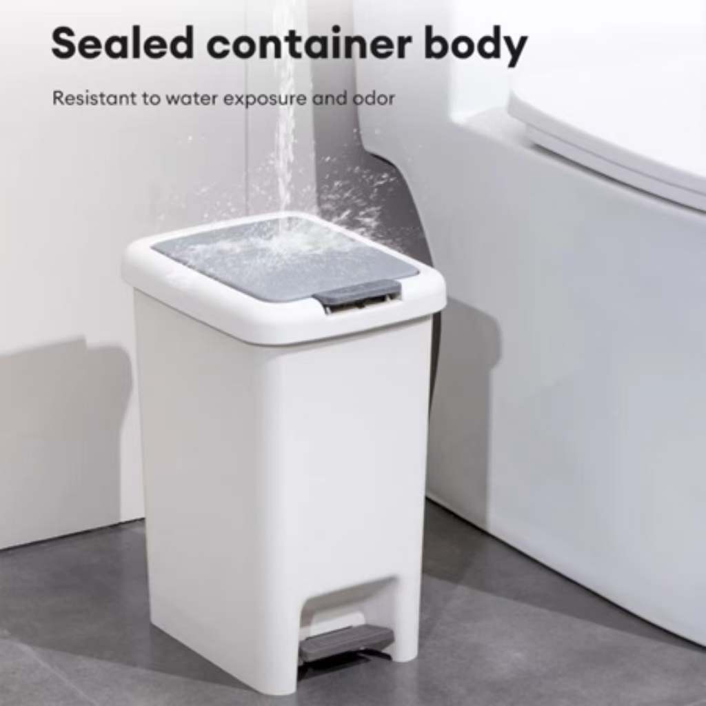 Foot operated vertical garbage bin with pressure adjustable positioning ...