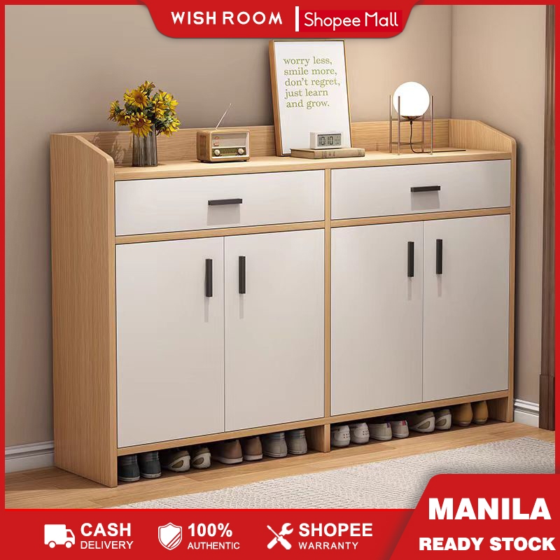 Wishroom Shoe Cabinet Storage Shoe Rack Organizer With Door Wooden ...