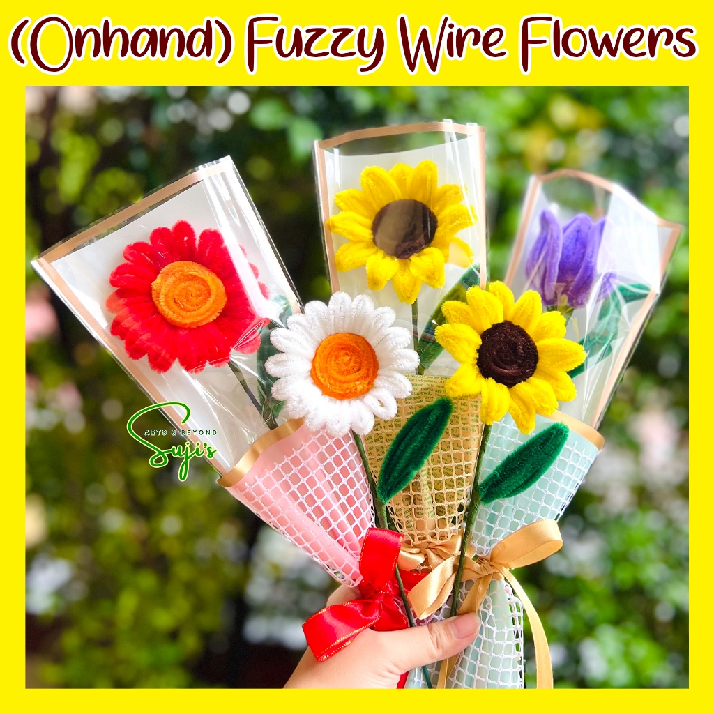 (ONHAND) Single Stem Fuzzy Wire Flowers | Handmade Chenille Wire Daisy ...