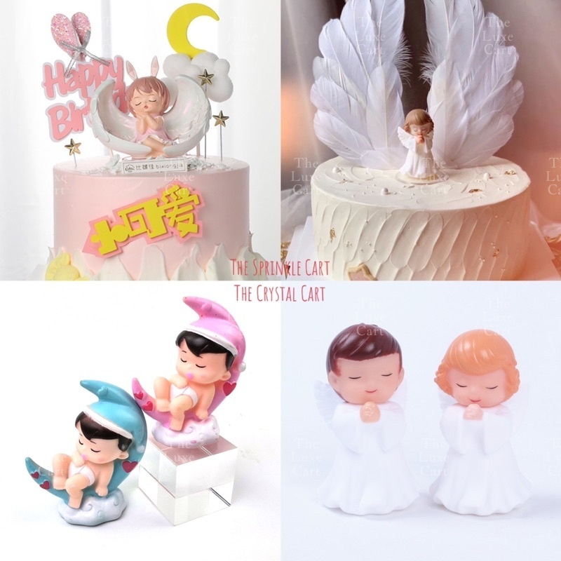 Angel Cake Topper Happy Christening Baptism Moon Baby Wings Cake Topper Decoration Baby Theme ...