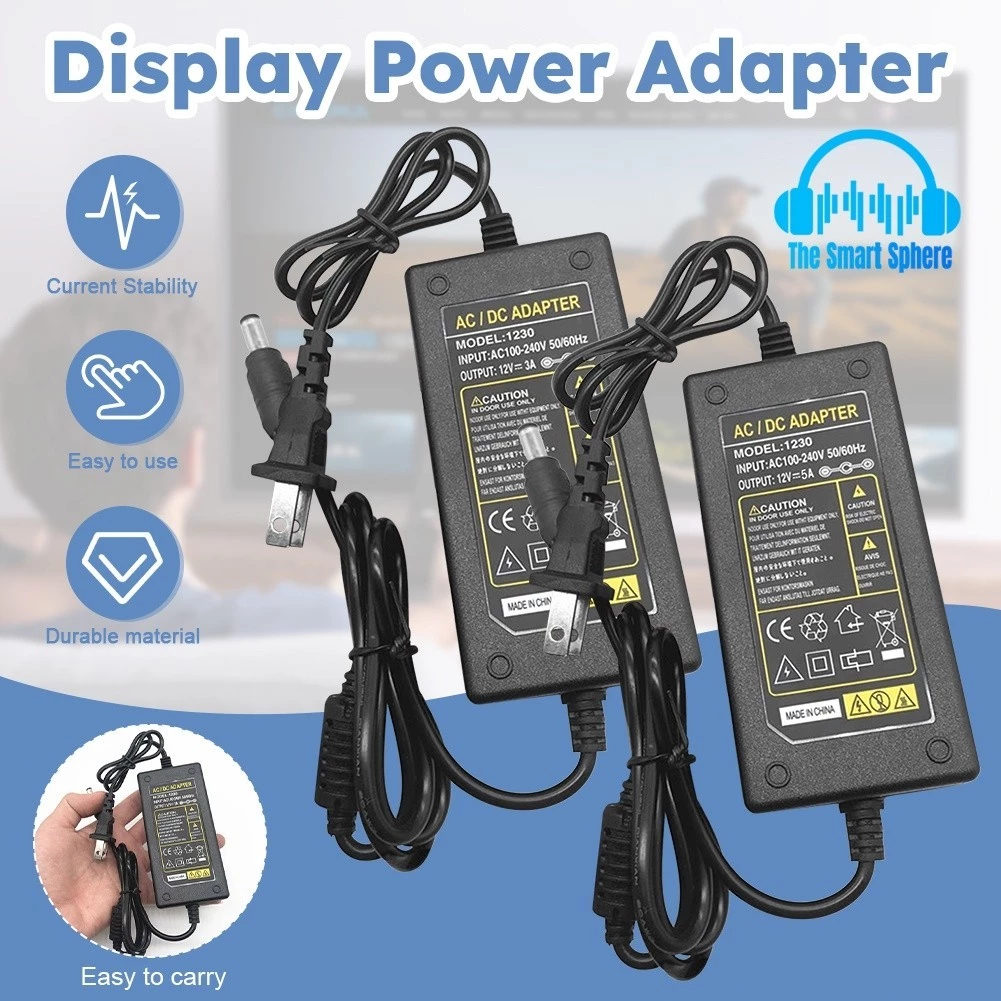 12V 5A Power Supply Adapter for CCTV LED strip PC Monitor Supply Power ...