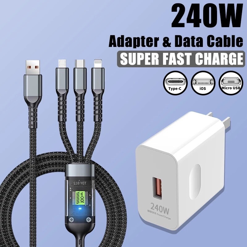 Charger 3 in 1 Cable Adjustable Length for Type C Micro USB iPH Fast ...