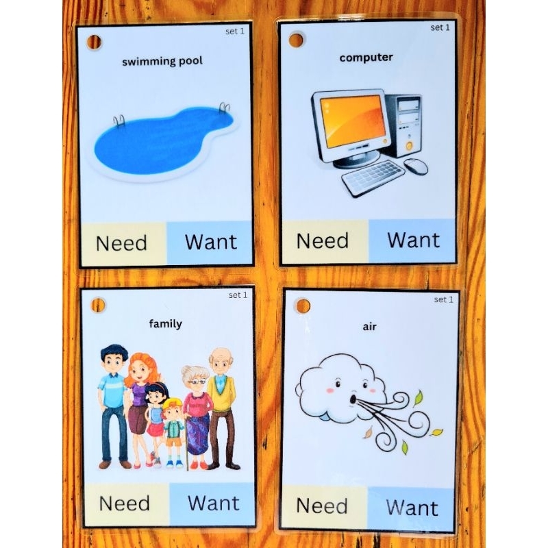 Life skills Needs vs Wants laminated flashcards for special education ...