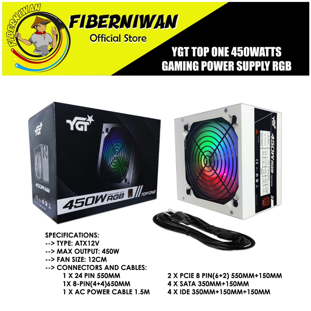 YGT 450W 80+ BRONZE RGB TOP ONE GAMING POWER SUPPLY | Shopee Philippines