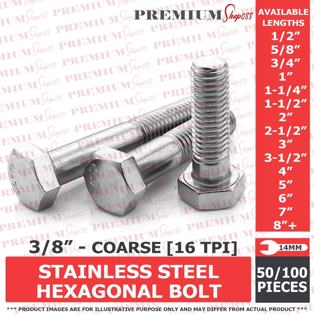 50/100pc 3/8 Stainless Steel 304 Hexagonal Bolt SS SS304 Hex Capscrew Cap Screw | Shopee Philippines