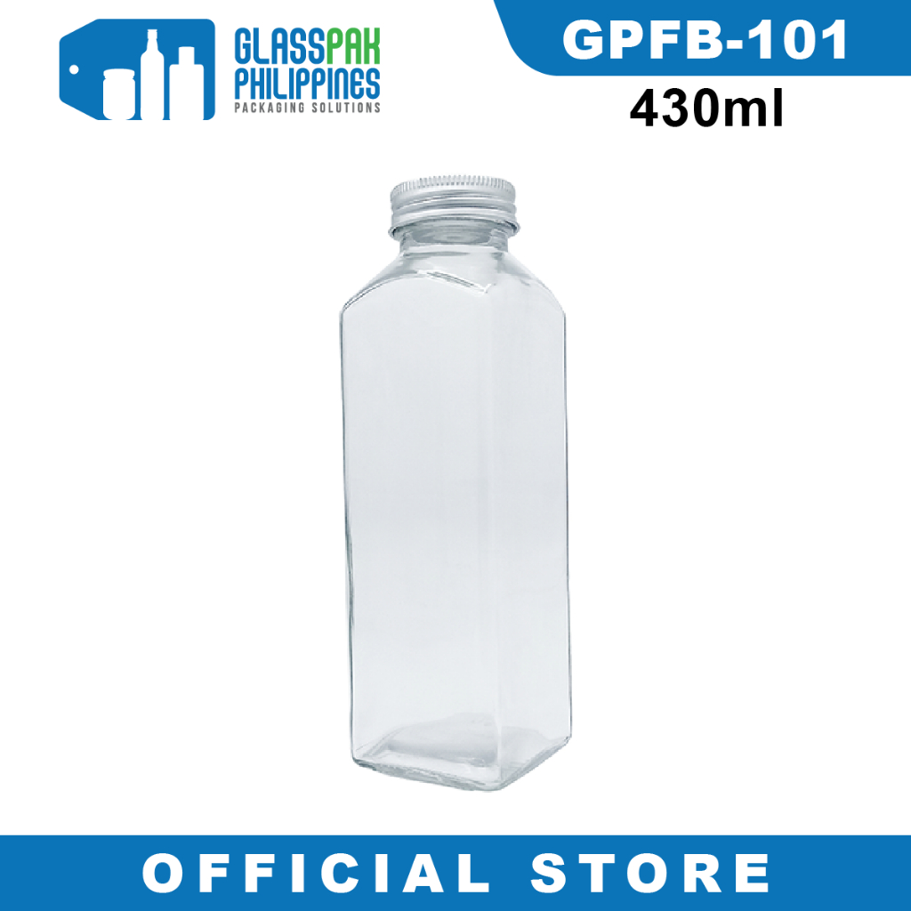 Glasspak 430ML Clear Glass Square Beverage Bottle Empty Refillable Container | Shopee Philippines
