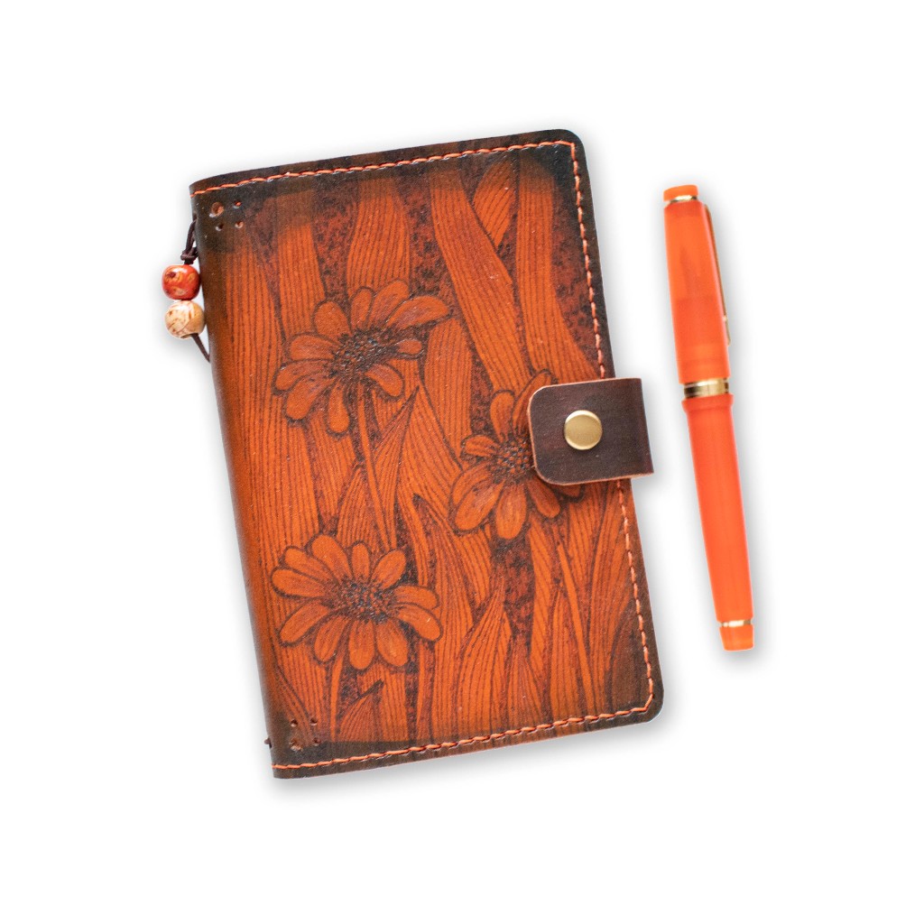 Leather Pocket Notebook Cover with Pyrography Design#2 | Shopee Philippines