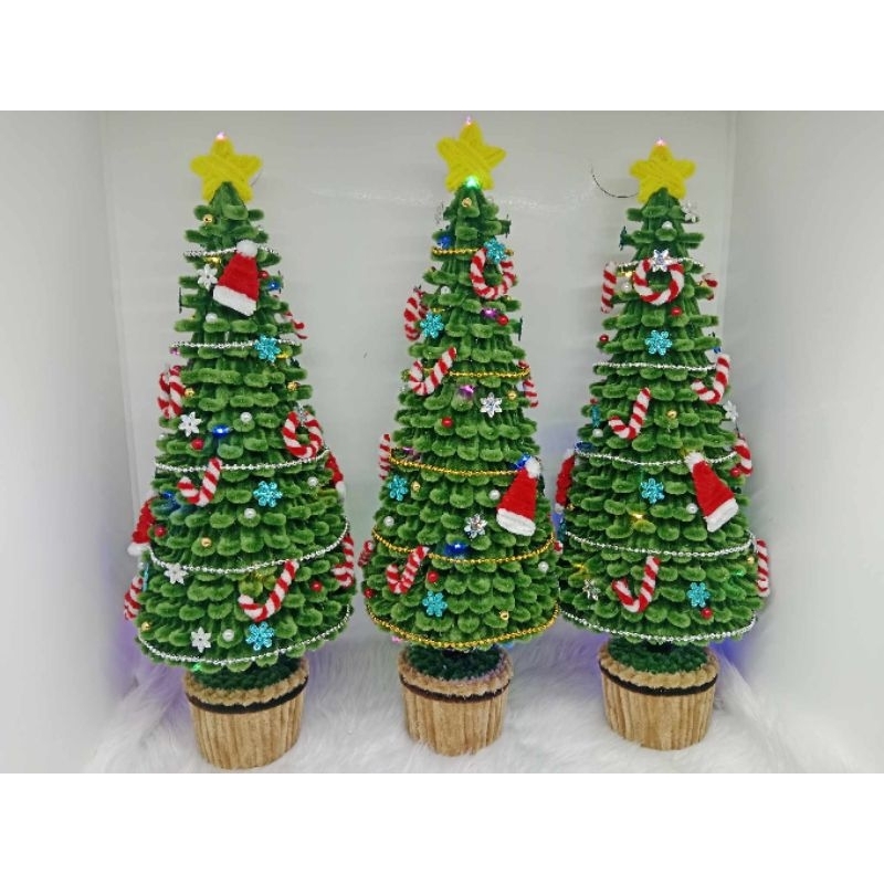 Mini Christmas Tree Fuzzy wire Christmas Tree with lights | Shopee ...