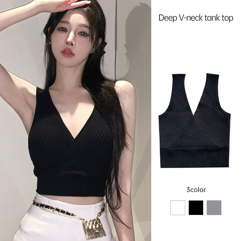 Sexy Low Cut V-neck Sling Vest Women's Summer Out-Wear Short V-Neck Top ...