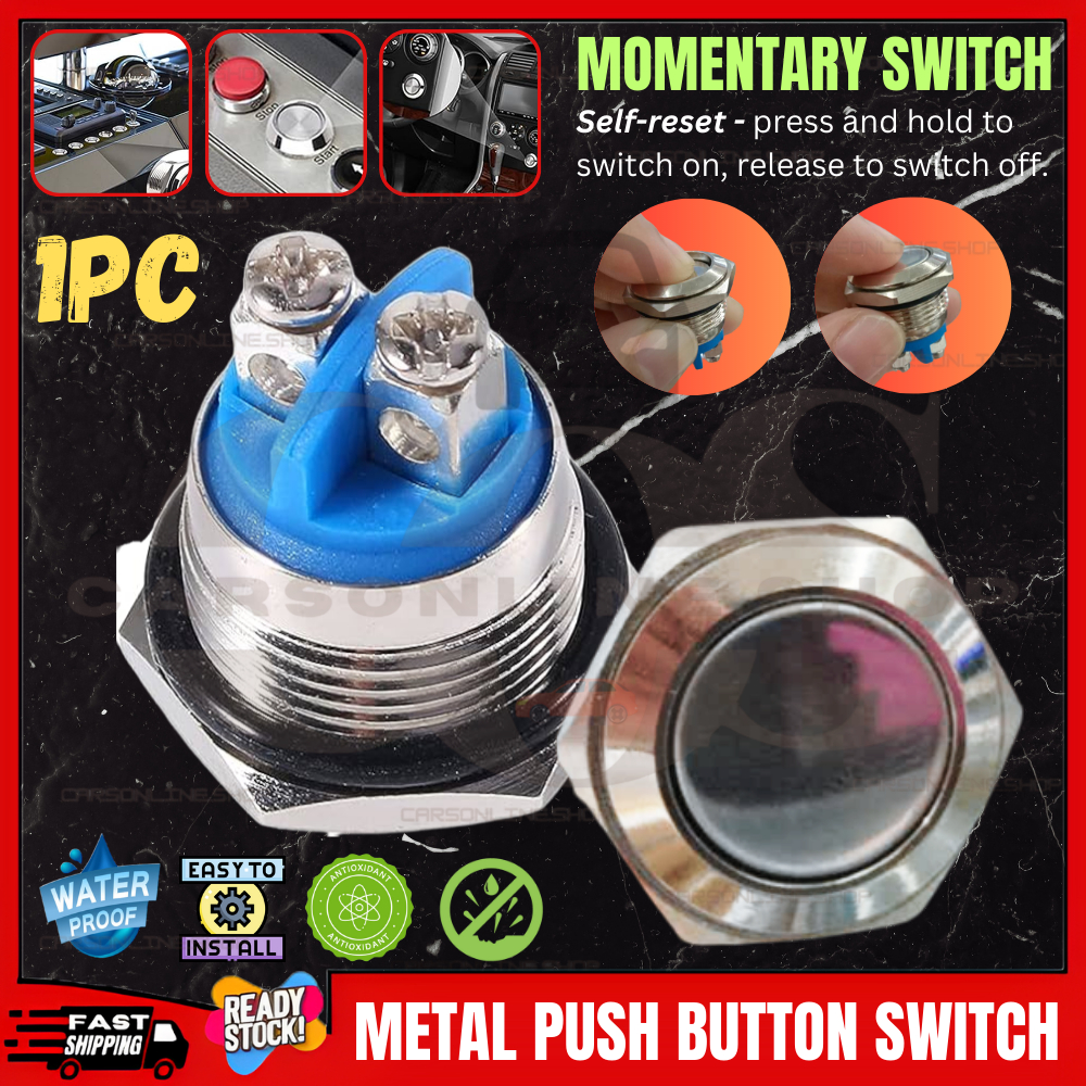 1PC (9661) 16mm Waterproof Car Vehicle Metal Momentary Push Button ON ...