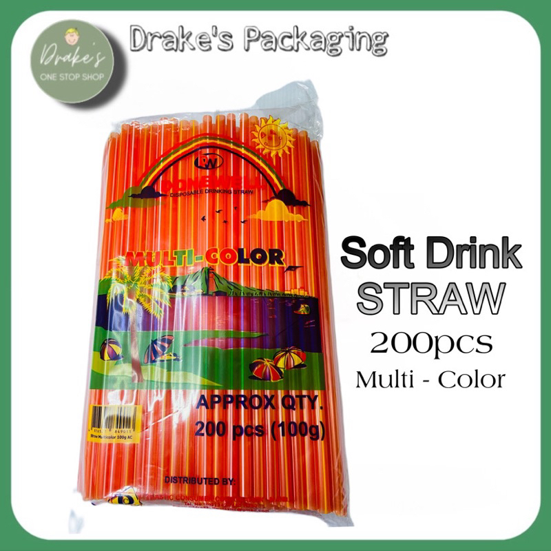 200 Pieces Soft drink straw Random color Per Pack | Plastic Straw By ...