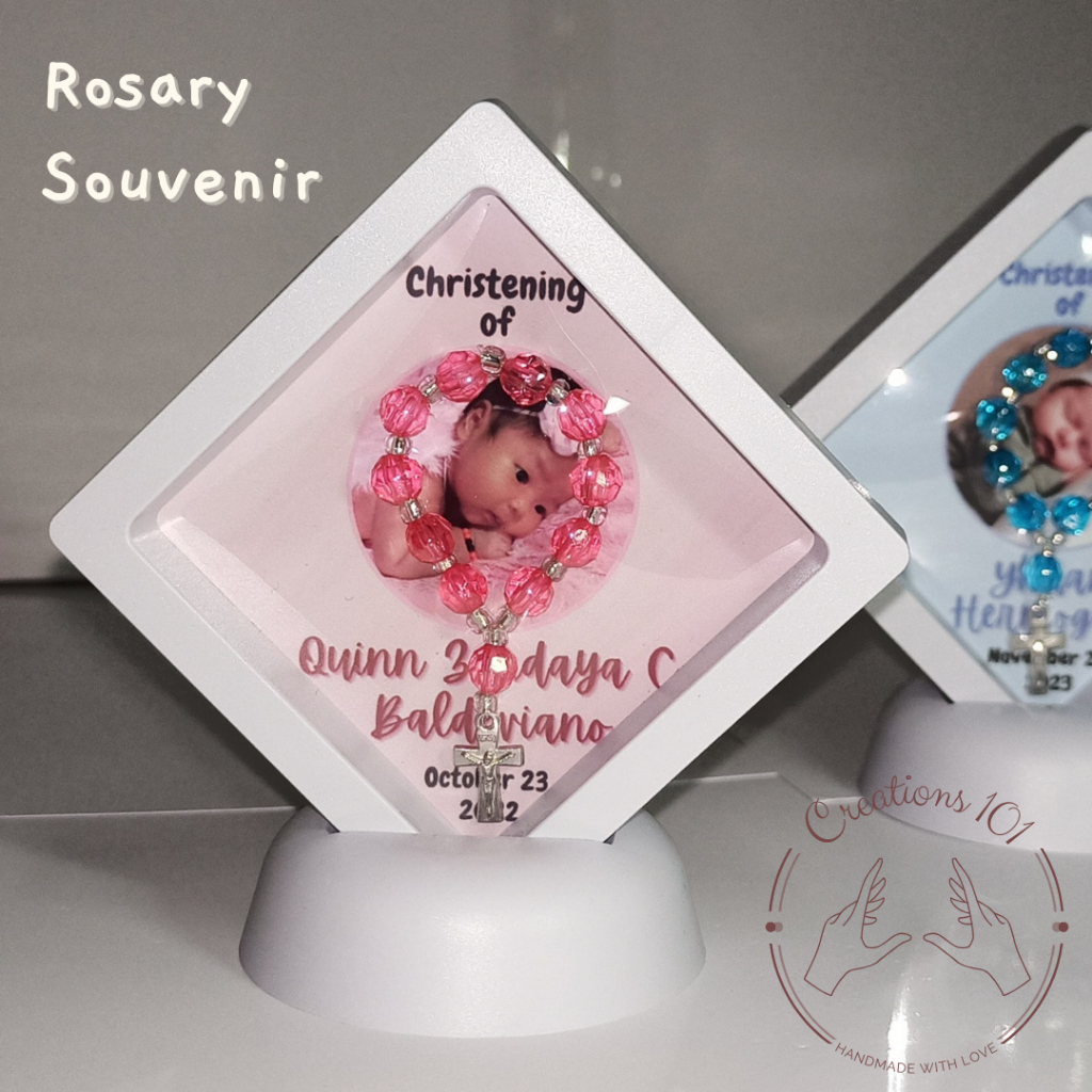FREE LAYOUT Customizable Floating Frame Rosary Souvenir For Baptism ...