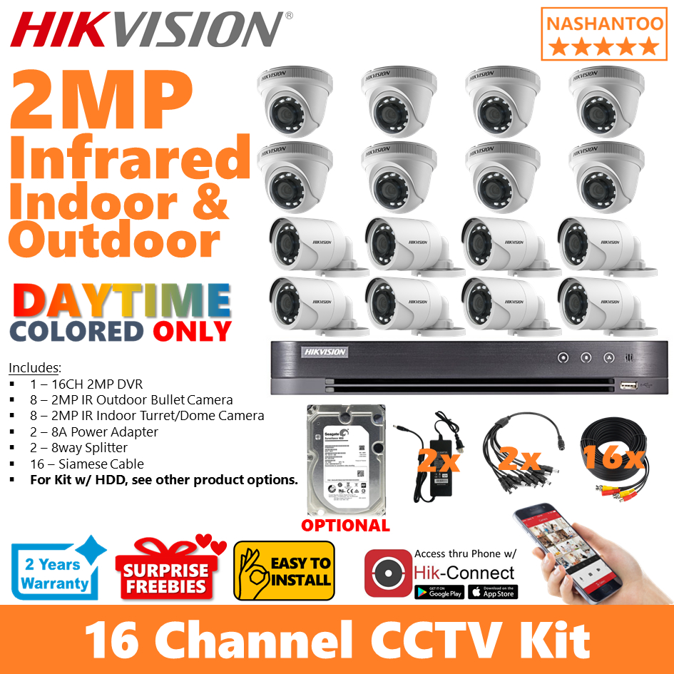 HIKVISION 16CH 2MP Infrared Indoor and Outdoor 16Channel CCTV Package ...