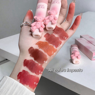 New Gege Bear Tender lip glaze lip gloss small pink bear matte lip | Shopee Philippines
