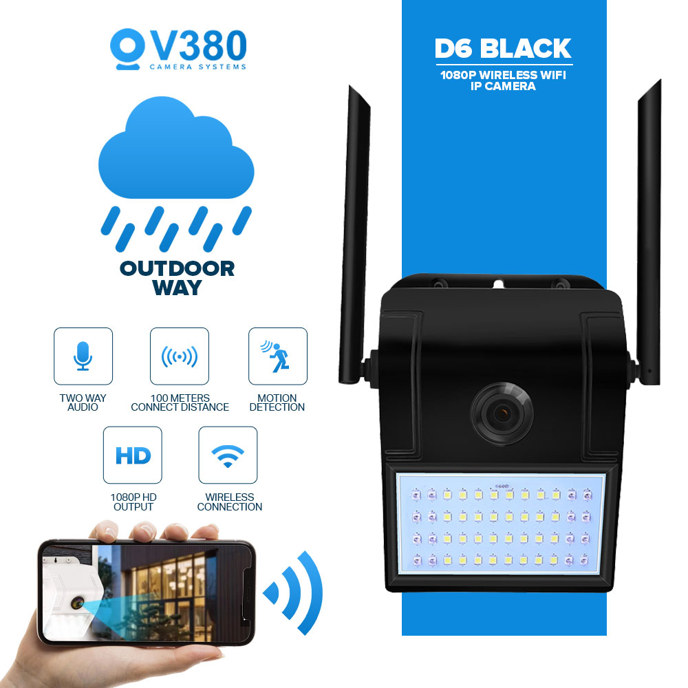 V380 D6 Black 1080P Wireless WiFi CCTV Outdoor Waterproof IP65 Camera ...