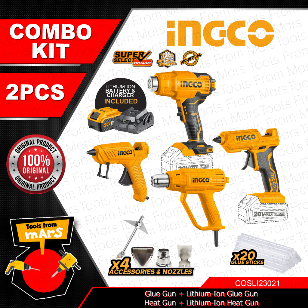 [EXCLUSIVE] INGCO Cordless 20V Heat Gun Sealer and Glue Gun Combo Kit ...