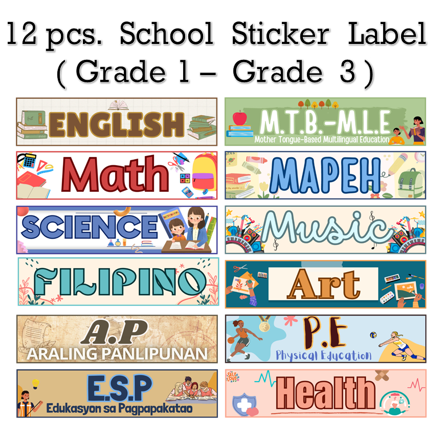 K12 Curriculum 12 pcs. School Sticker Label (Grade 1 - Grade 3 ...