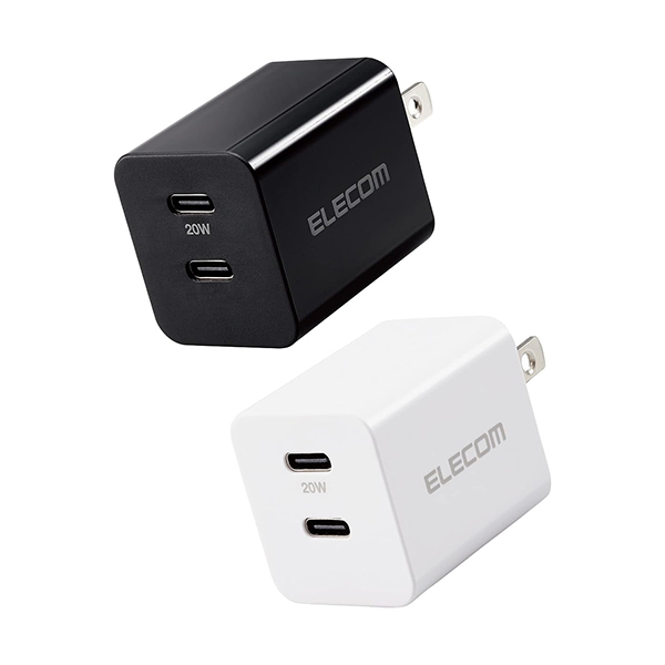 Elecom MPA-ACCP35BK Charger, Type-C, 2 Ports, USB PD Compatible, 20W ...