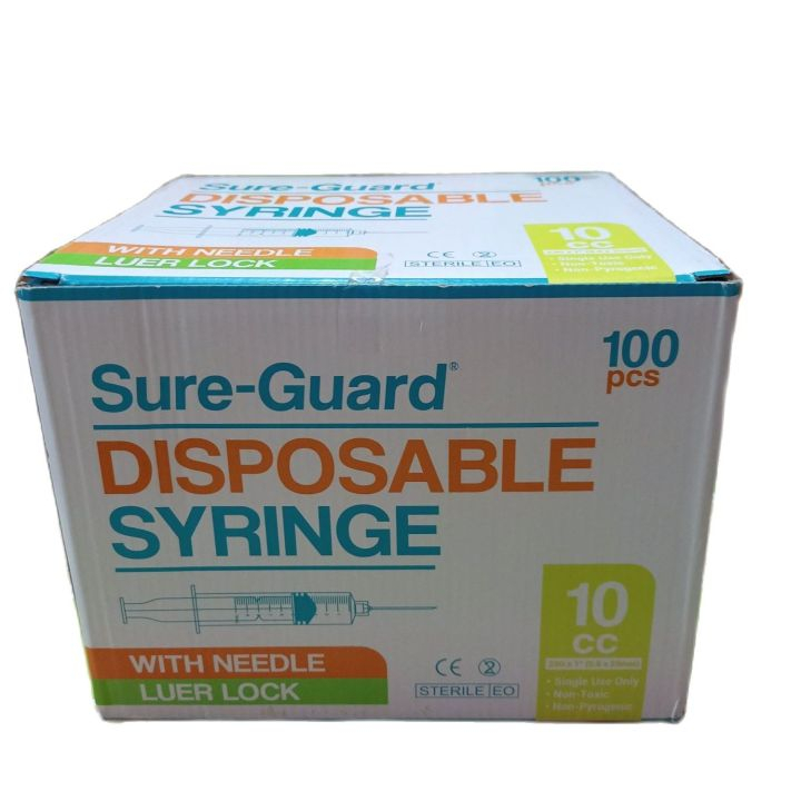 SURE GUARD DISPOSABLE SYRINGE-10CC WITH NEEDLE LUER LOCK | Shopee ...