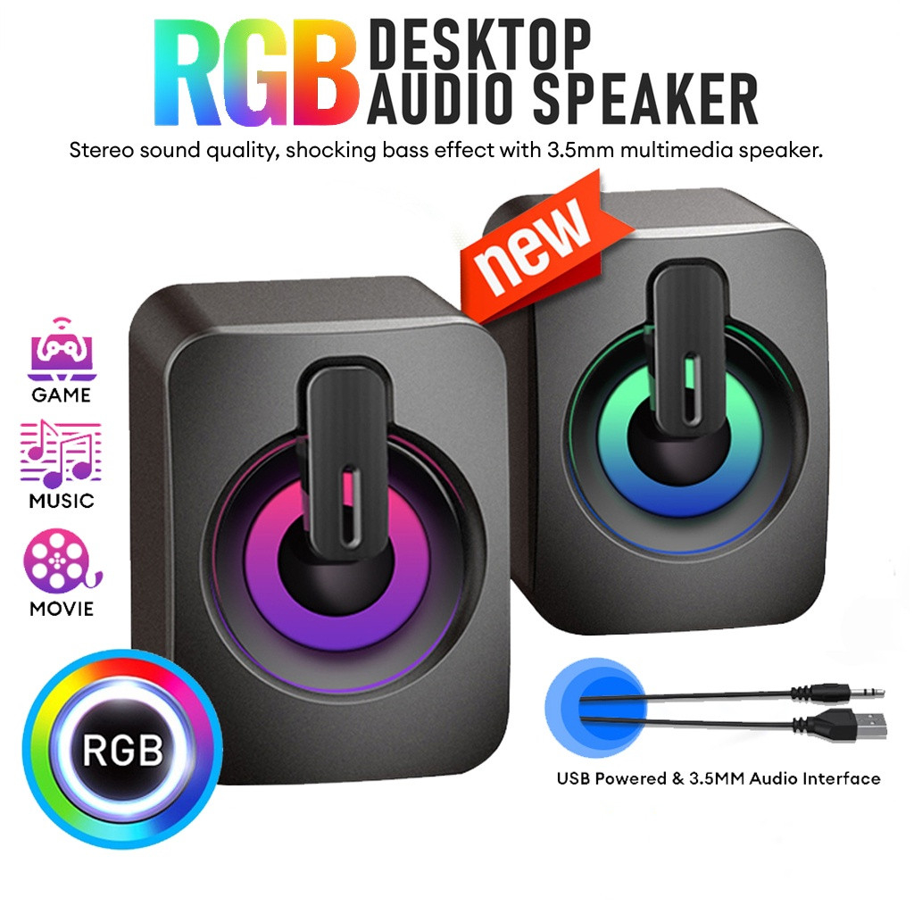 Computer Speakers USB Wired Colorful Lighting Effects RGB Gaming Laptop ...