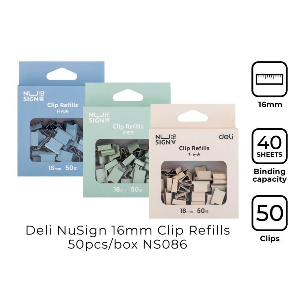 Deli NS086 NuSign 16mm Clip Refills 50pcs/box [79NS086] | Shopee ...