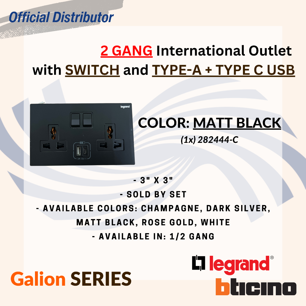 Bticino Galion 16A 250VA 2 Gang International Socket Outlet w/ Switch ...