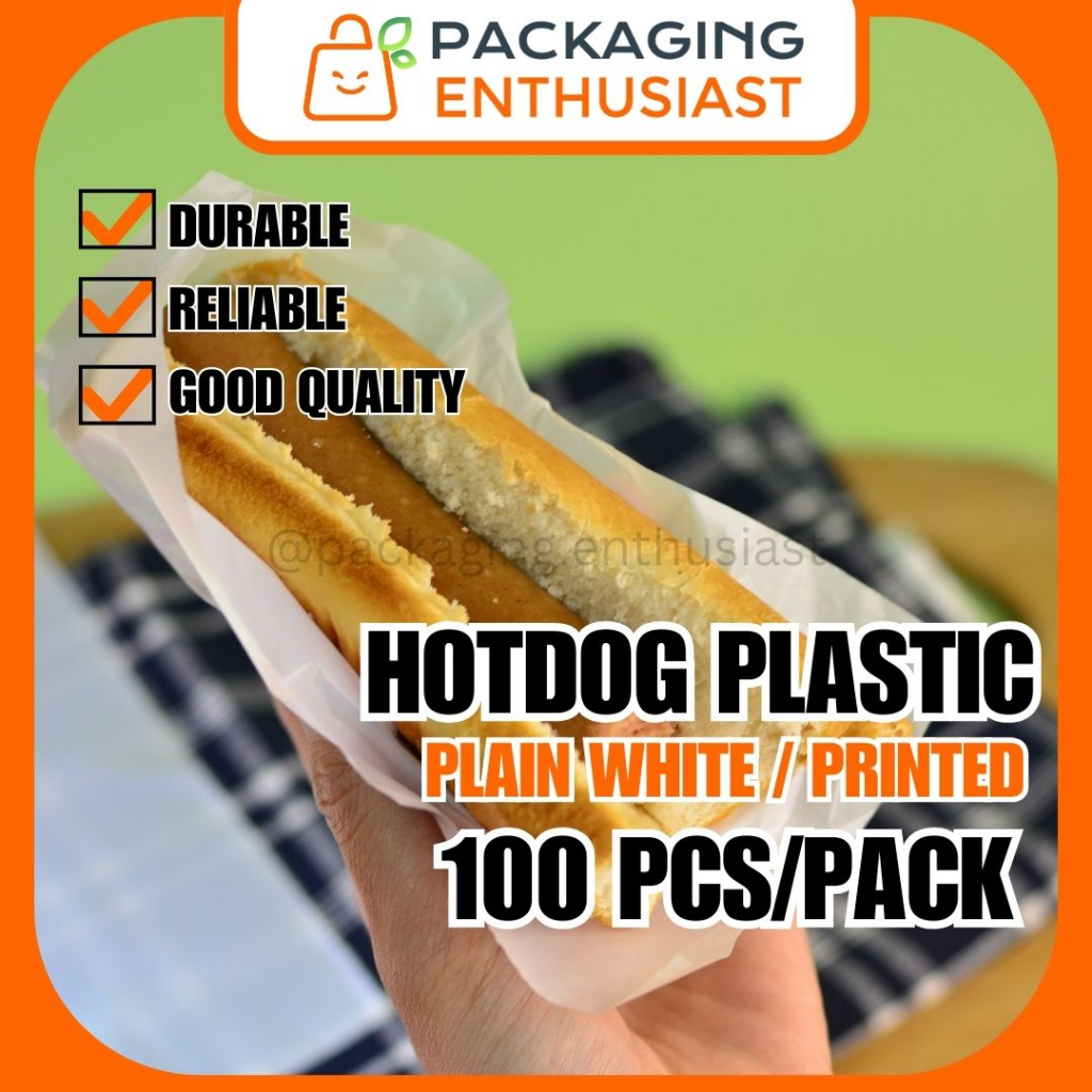 YUMMY Hotdog Plastic Wrapper / Footlong Plastic Bag PLAIN WHITE (100 ...