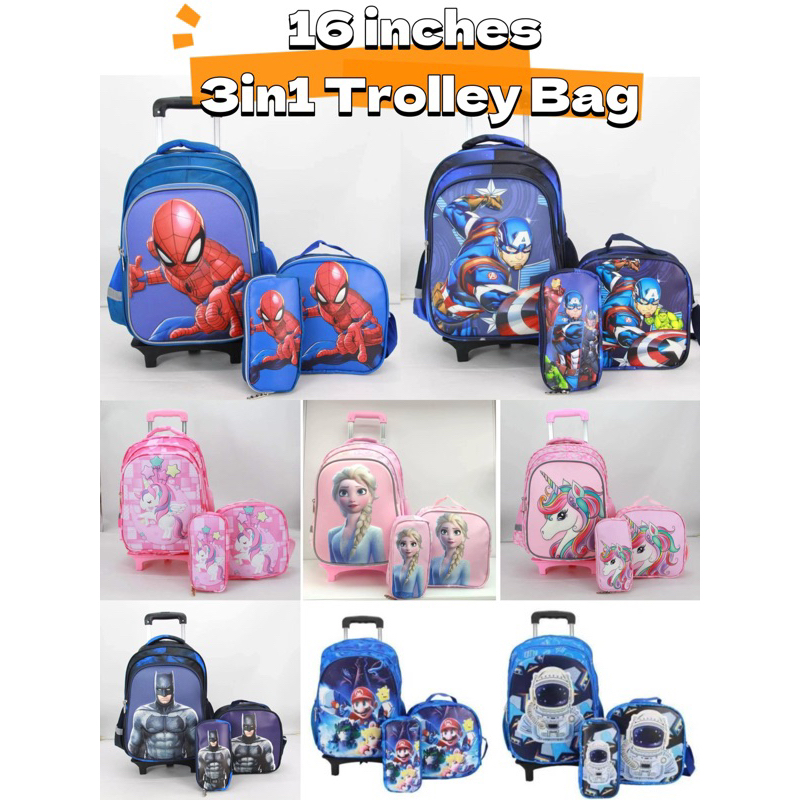 School trolley bag 16inch KIDS CHARACTER TROLLEY BAG PACK SET | Shopee ...