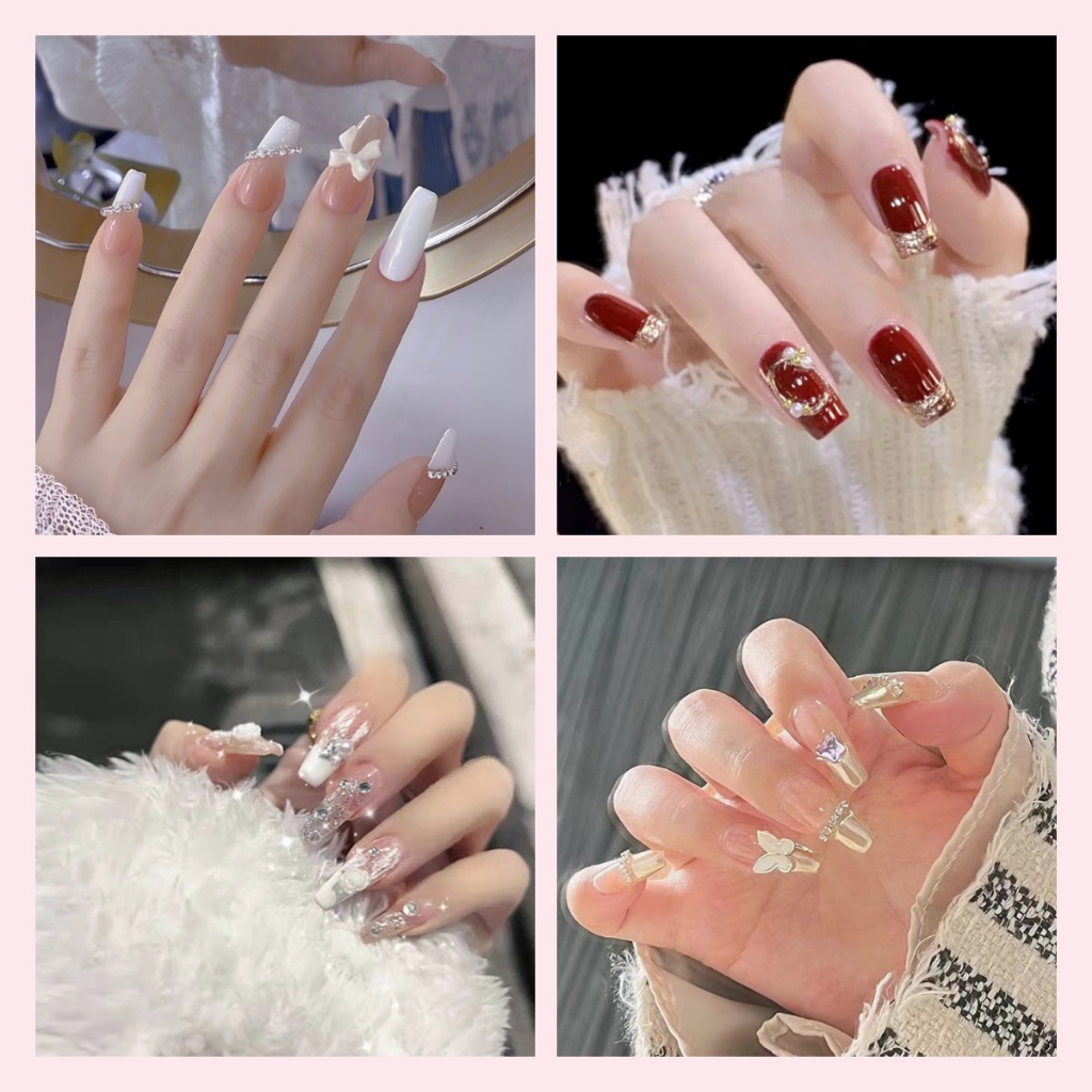 (Gift +Free Glue ) French Fake Nails Press On Nails 24PCS Nail Art Fake ...