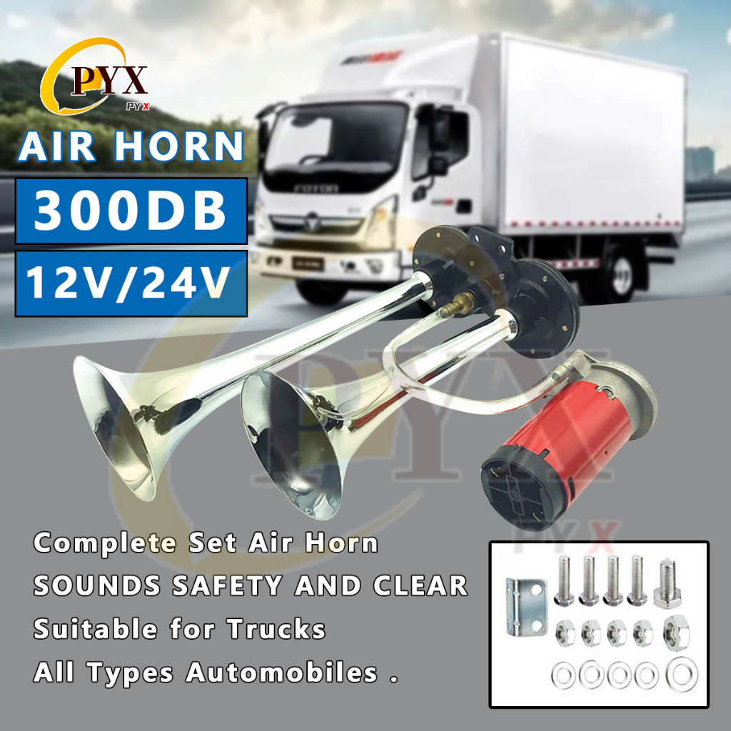 12V 24V 300DB Car Truck Yacht Motorcycle Universal Double tube Air Horn ...