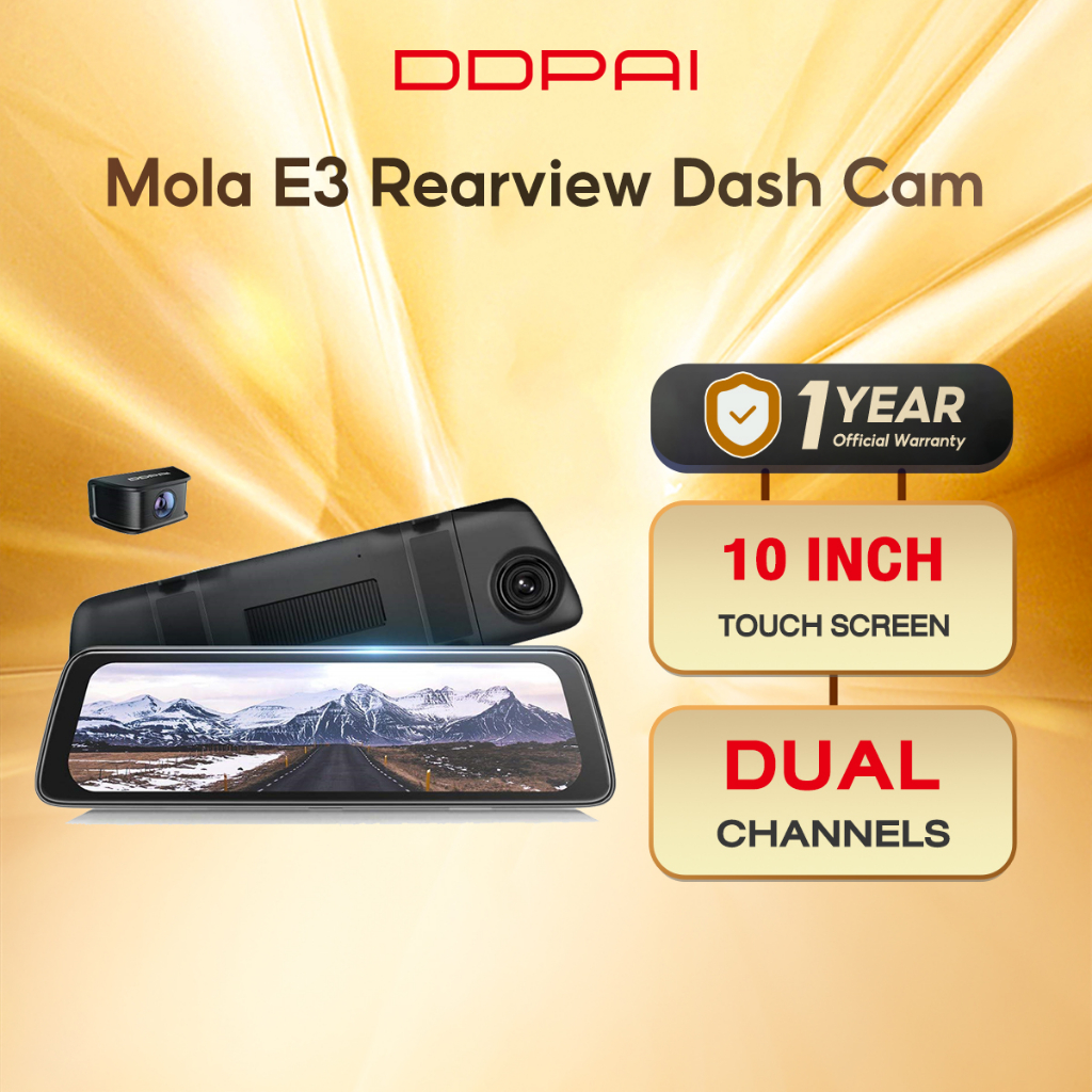 DDPAI Mola E3 Rearview DashCam 10 inch 130° Touch full screen 1440p 2K HD Night Version 24 hrs ...