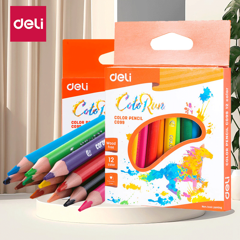 Deli 12 Pcs Color Pencils Set Short Art Pencil Non-Toxic Colored Lead ...