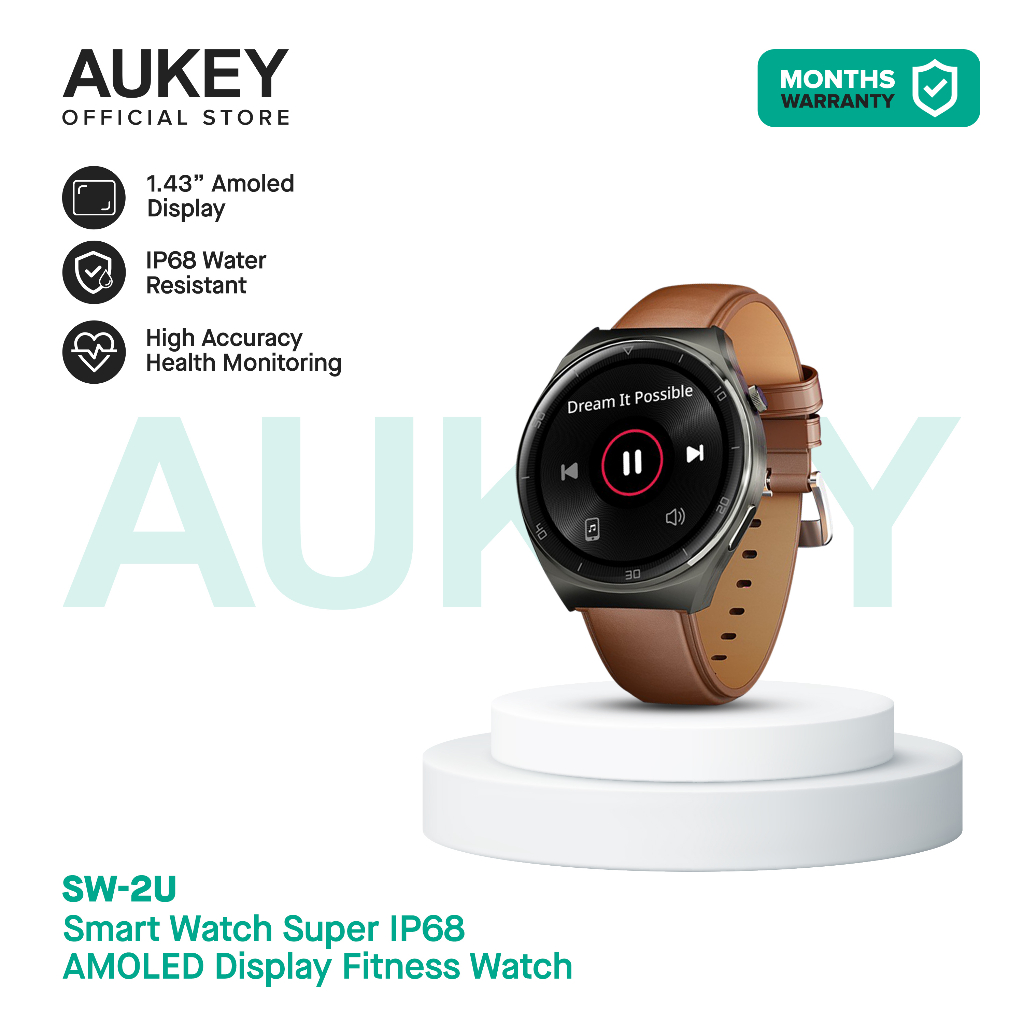AUKEY SW-2U AMOLED Display Fitness Smart Watch Super IP68 Premium 1.43 ...