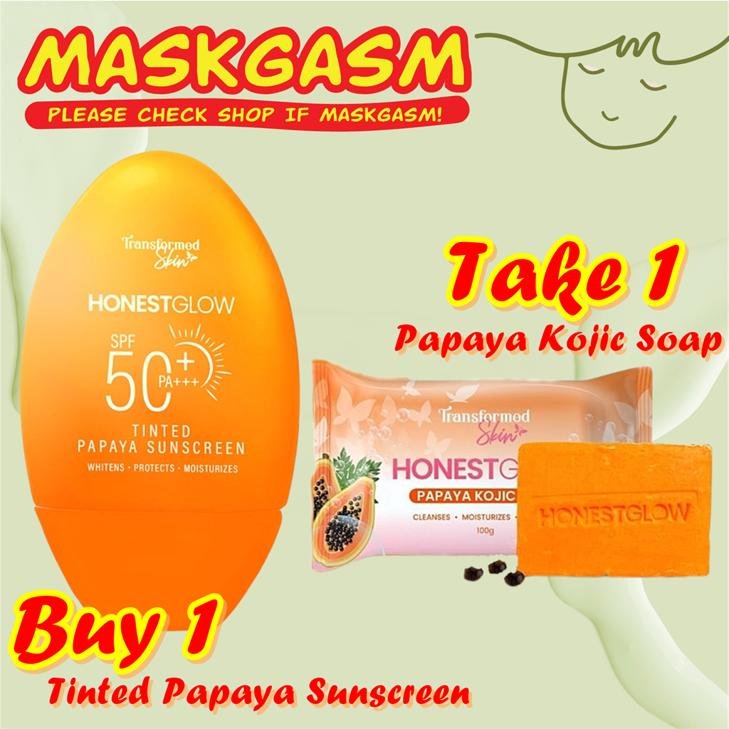FREE KOJIC SOAP - HONEST GLOW SPF 50 PA+++ TINTED PAPAYA SUNSCREEN 50 ...