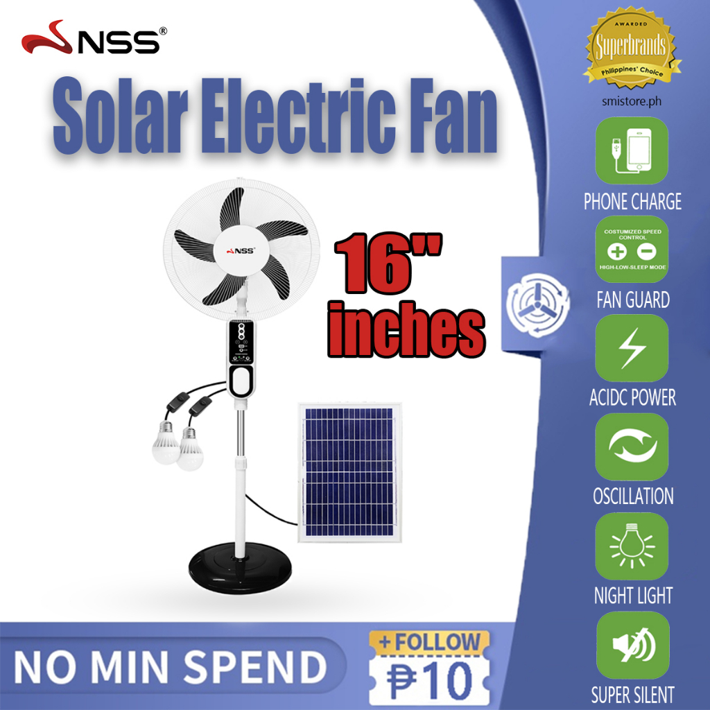 NSS Solar Fan With Panel 16" Solar Electric Fan With Light Rechargeabl ...