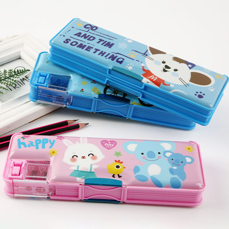 Large Capacity Pencil Boxes Multifunctional Double-Layer Cartoon ...