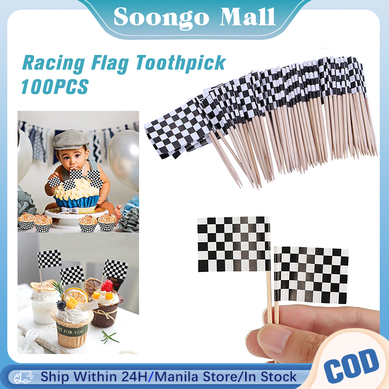 100PCS Racing Flag Toothpick Cupcake Toothpick Double Sides Print ...